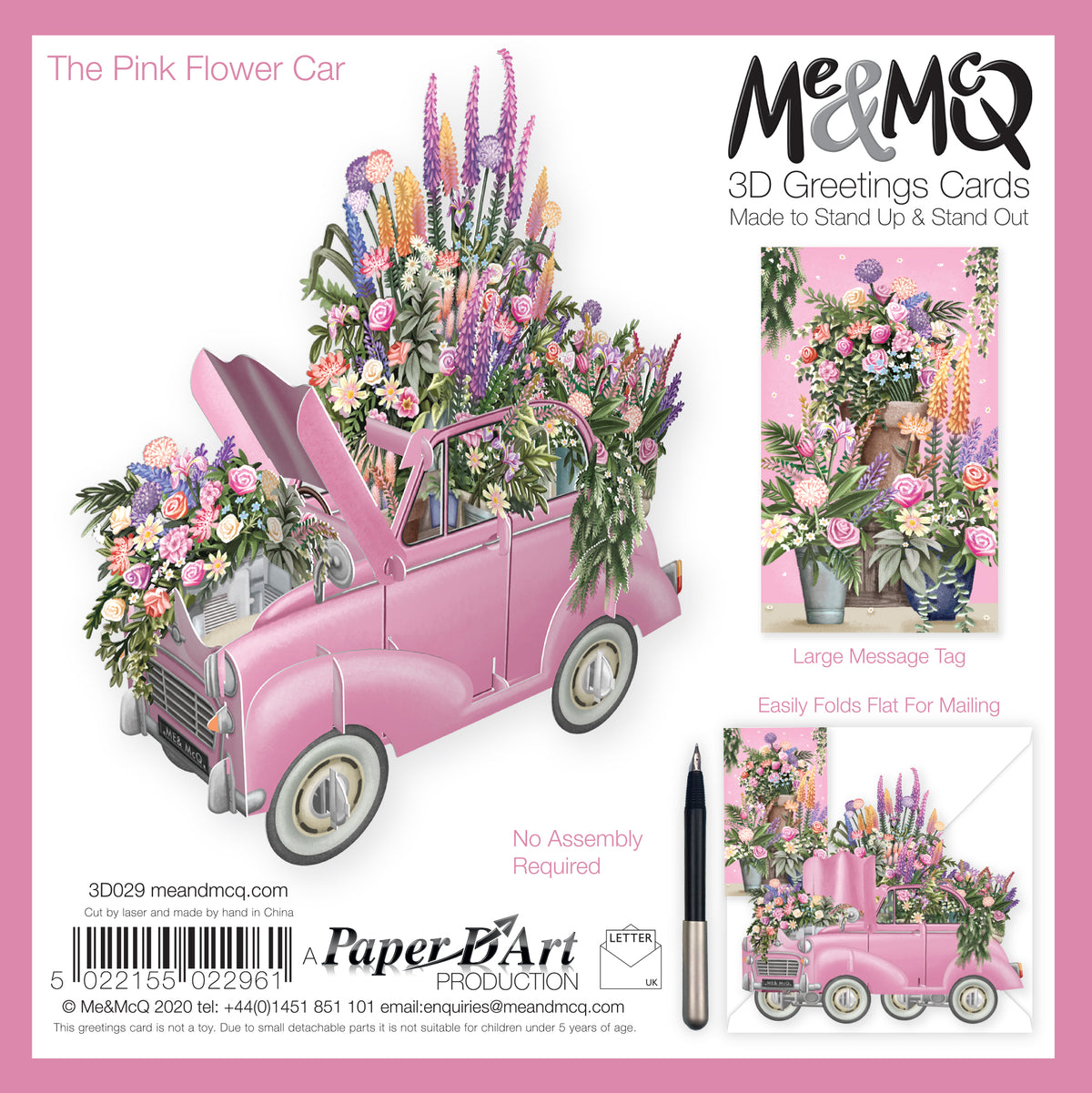"The Pink Flower Car" - 3D Pop Up Greetings Card – Me&McQ